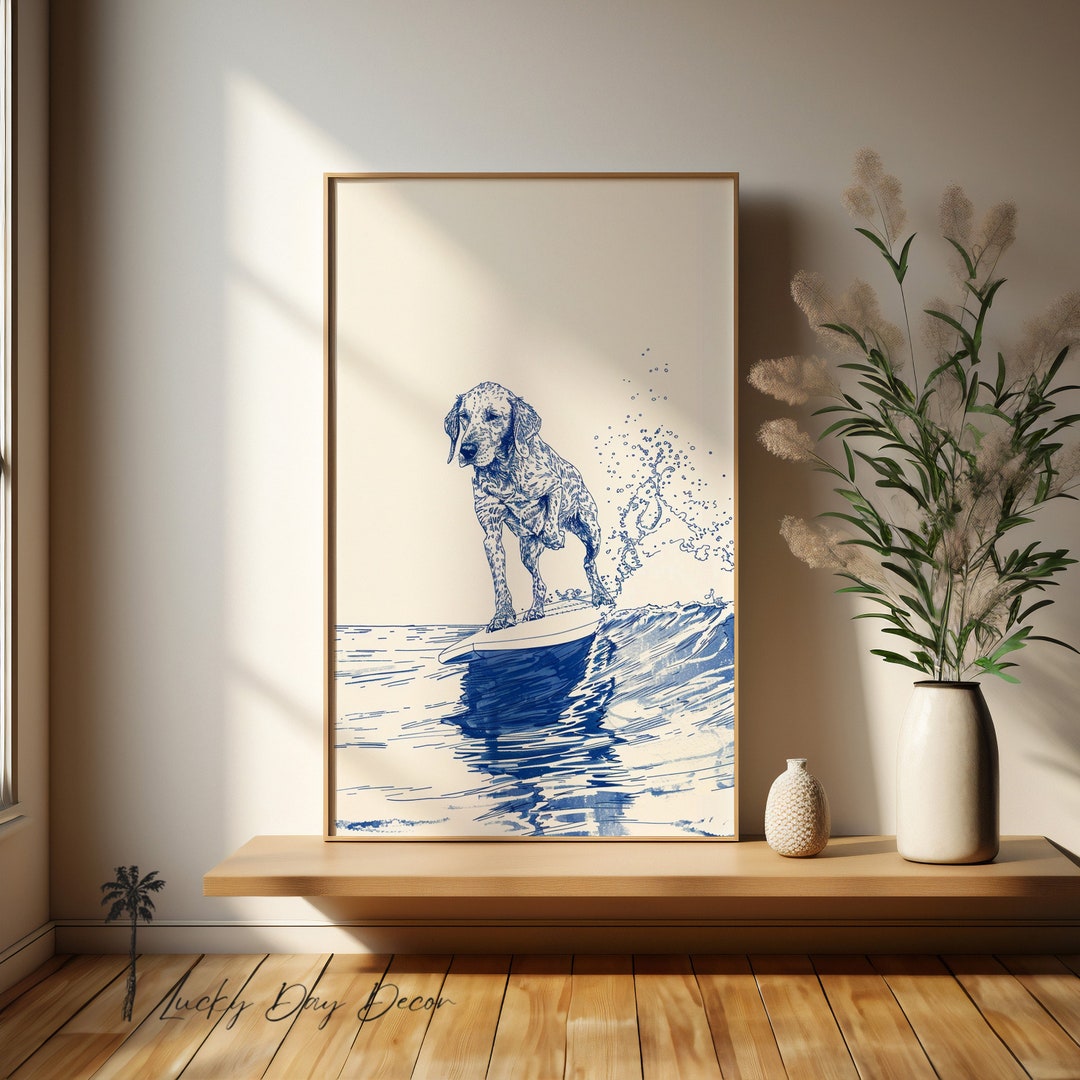 Dog Days on the Coastal Water | Surfing Dog Art | Simplistic Beach Life ...