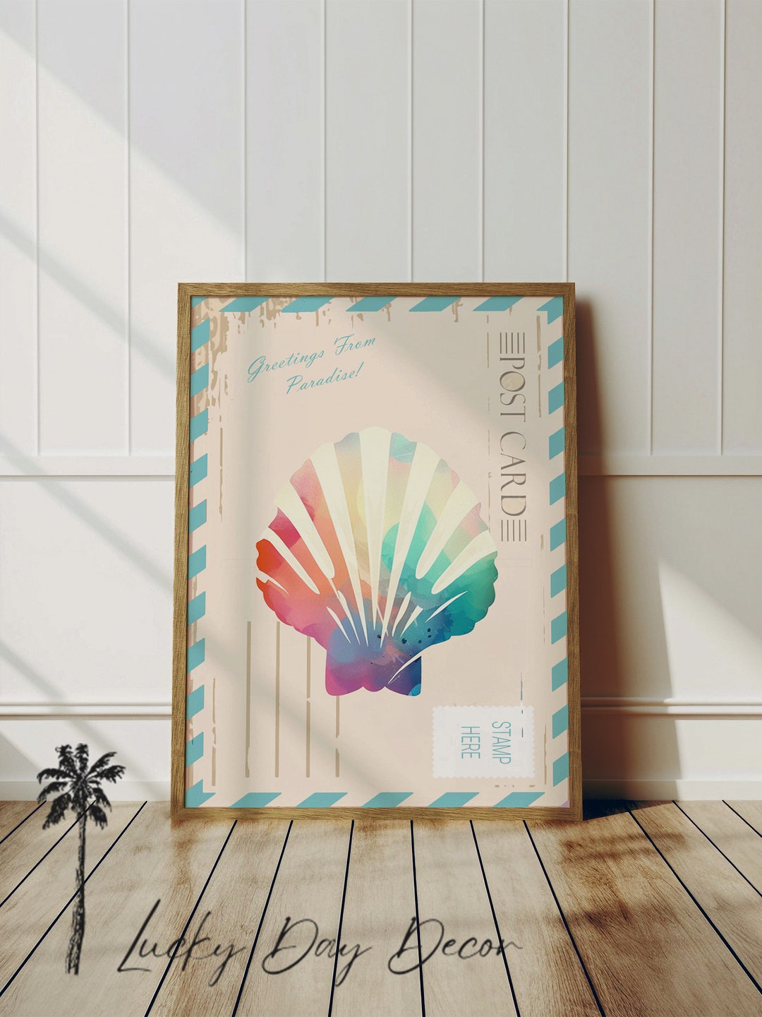 Colorful Shell Postcard | Sea Life Decor | Vintage Coastal Wall Art ...