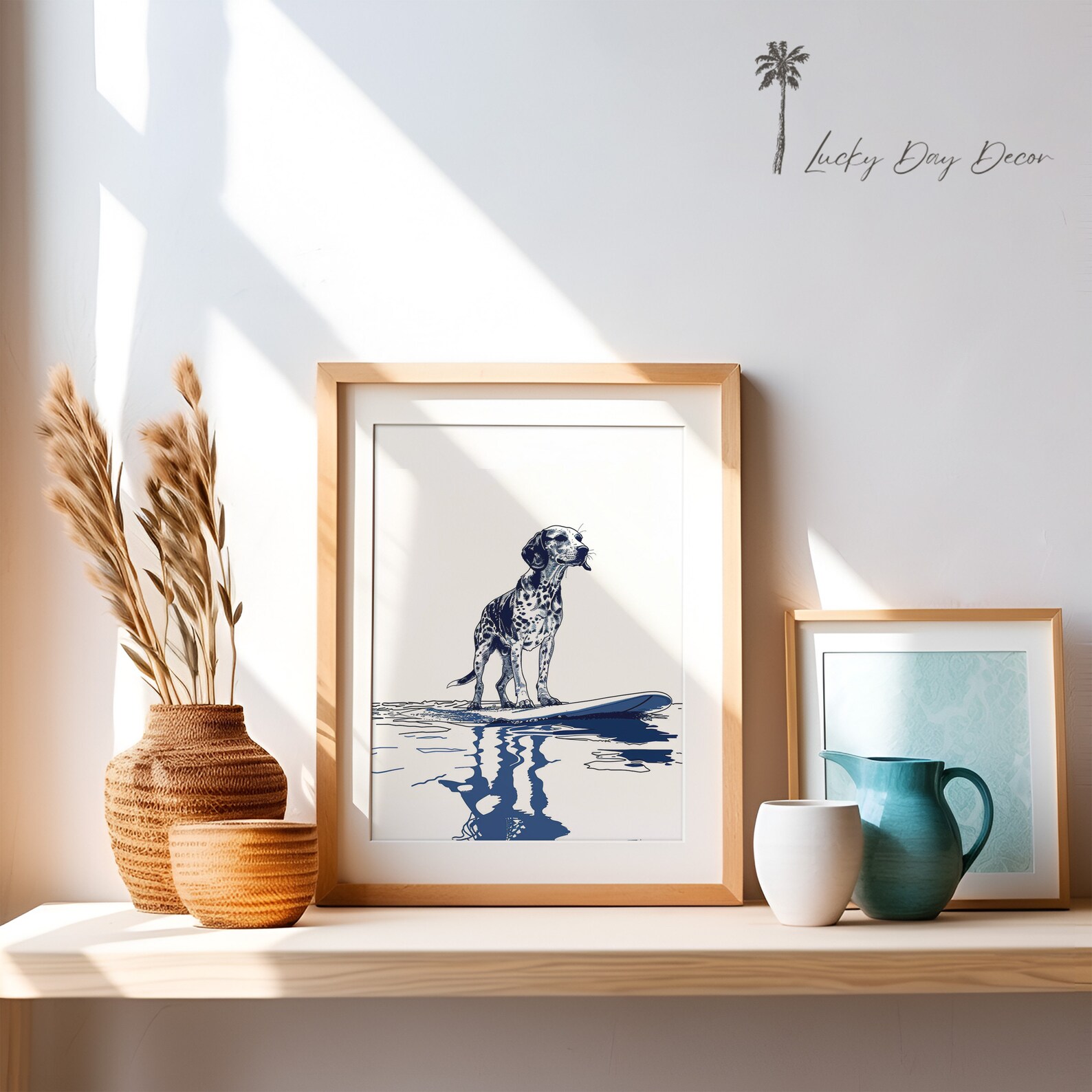 Surfing Beagle | Vintage Surfboard Print | Coastal Dog Home Decor | Fun ...
