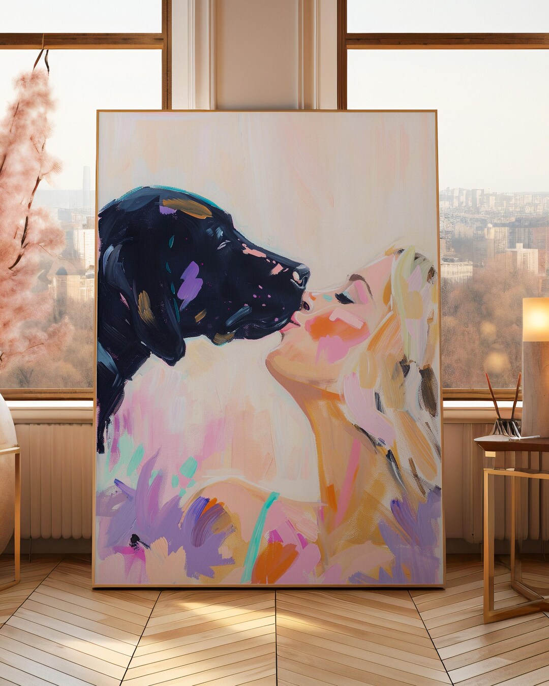 Labrador Kisses for Mom | Adorable Pastel Art | Colorful Dog Wall Decor ...