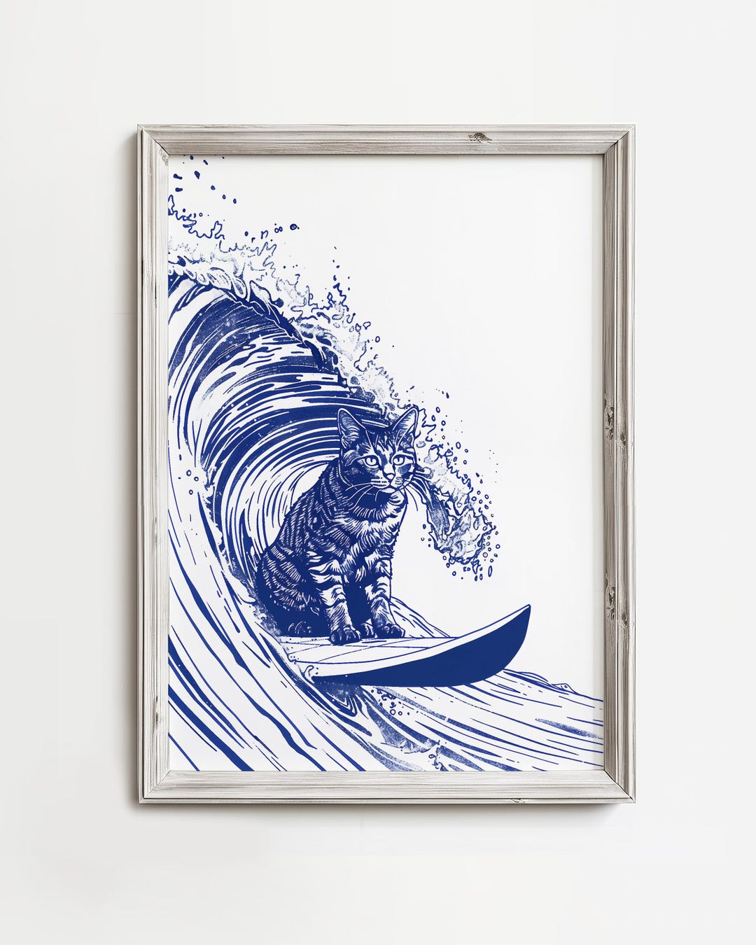 Cat Catches A Wave | Fun Cute Coastal Cats | Summer Home Wall Art ...