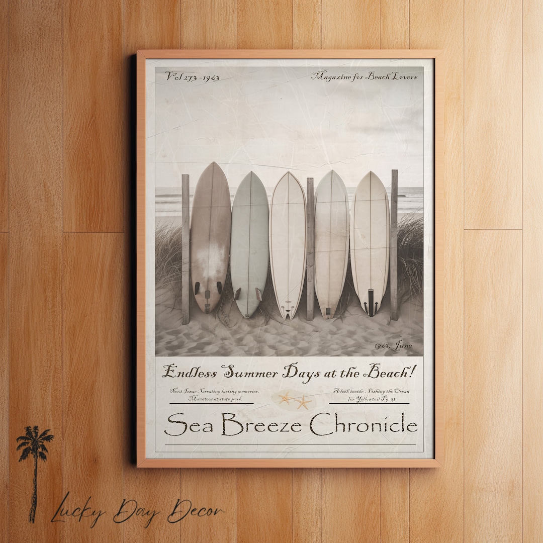 Vintage Seabreeze Magazine Cover - Surfboards Lined up Beach 1960's ...