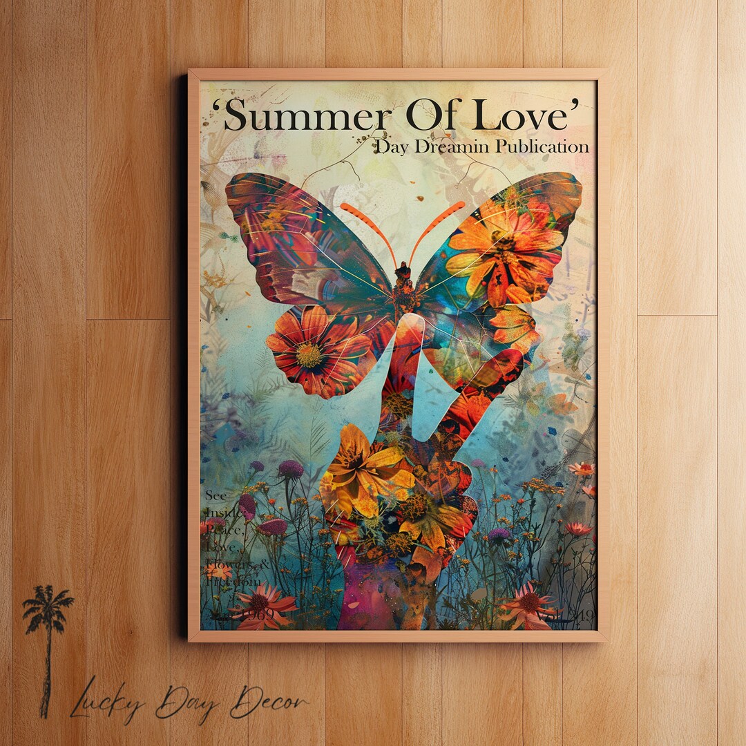 Vintage 1970s Magazine Cover - Butterfly Peace Love Happiness - Digital ...