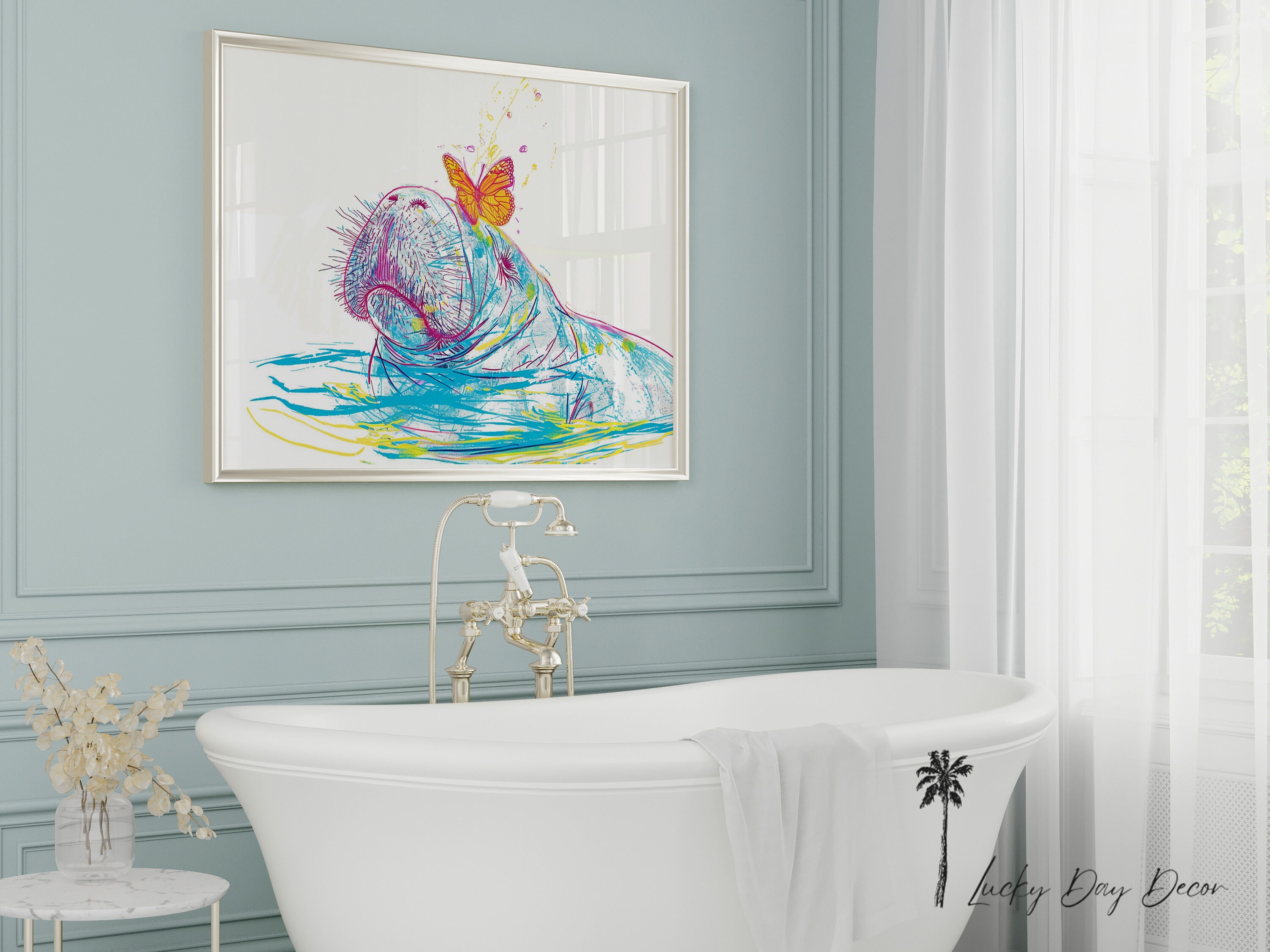 Floating Manatee With Monarch Butterfly Whimsical Manatees Sea Cow ...