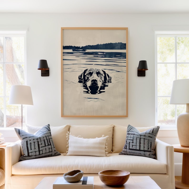 Lake Dog Sketch Art | Labrador Retriever Swim | Close up Water Dog ...