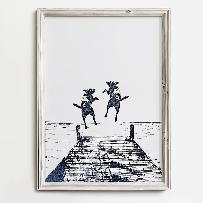 Dog Jumping off the Dock - Etsy UK