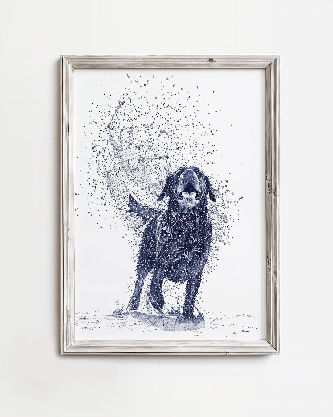 Mutt Wet Dog Shake - Happy Lake Dog Sketch - Blue & White Wall Decor Dog Lover Cottage - Summer ...
