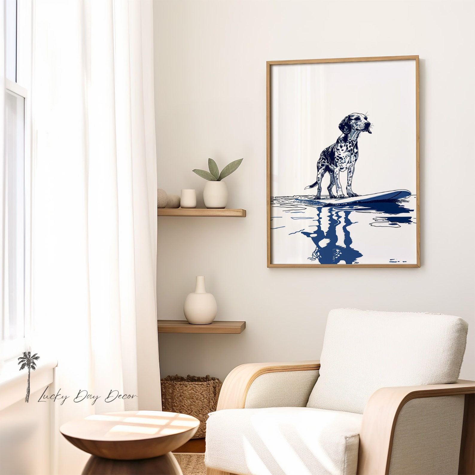 Surfing Beagle | Vintage Surfboard Print | Coastal Dog Home Decor | Fun ...