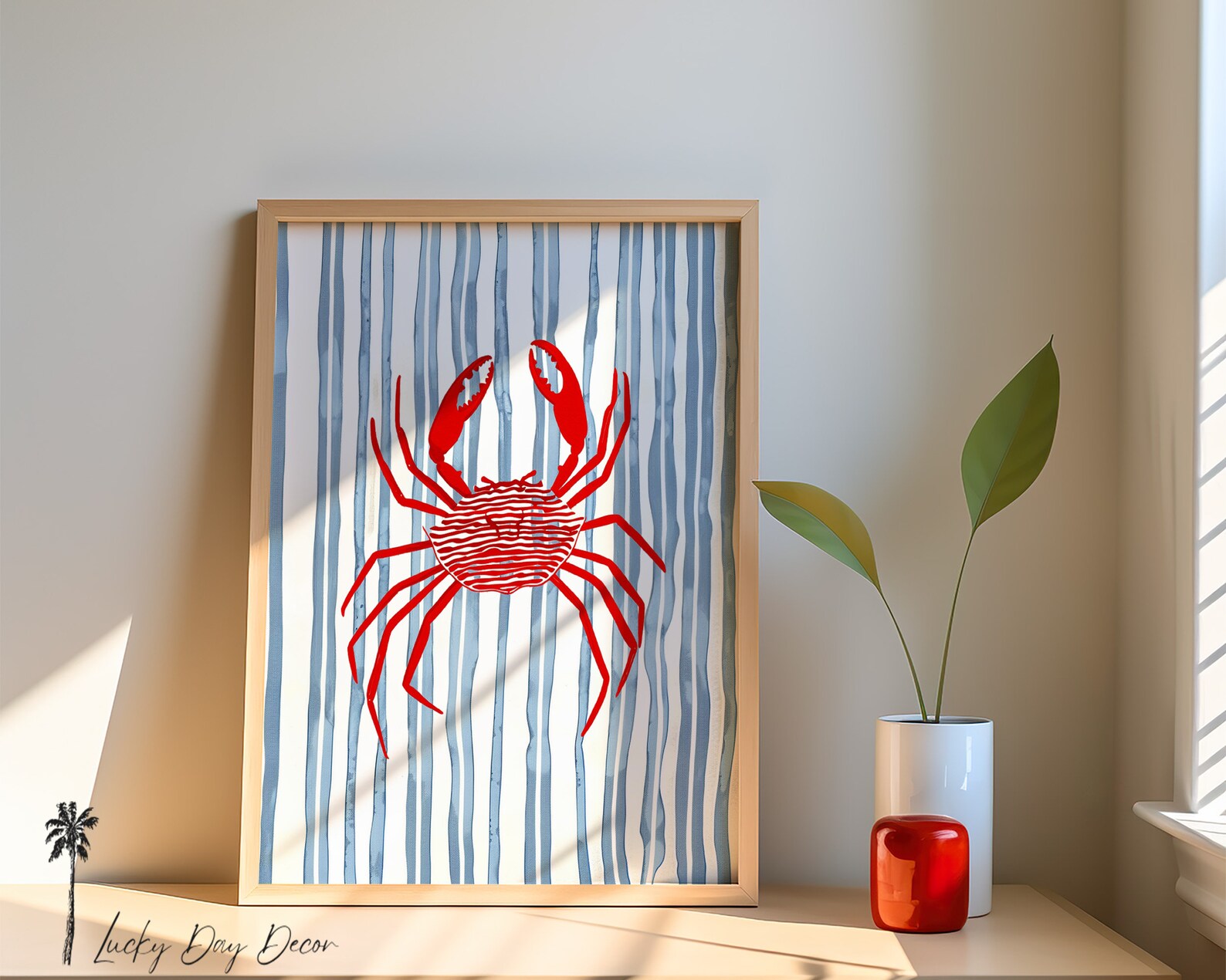 Coastal Blue Red Crab Print | Sea Life Bathroom | Nursery Wall Art ...