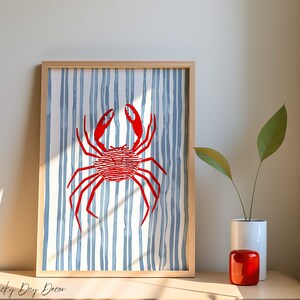 Coastal Blue Red Crab Print | Sea Life Bathroom | Nursery Wall Art ...