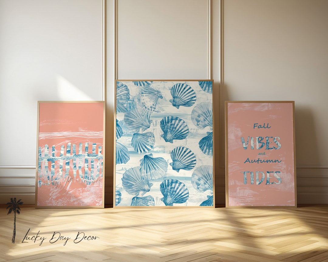 Pretty Ocean Art Fence Shells Tides Collection of 3 Fall Sketch Art ...