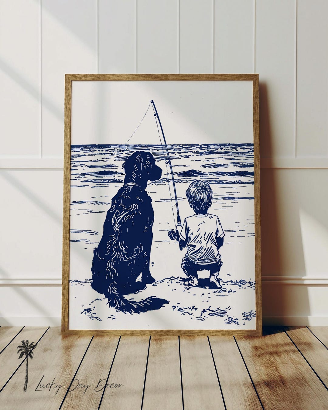 Coastal Dog Sketch Art Boy Dog Fishing With Chesapeake Bay Retriever ...