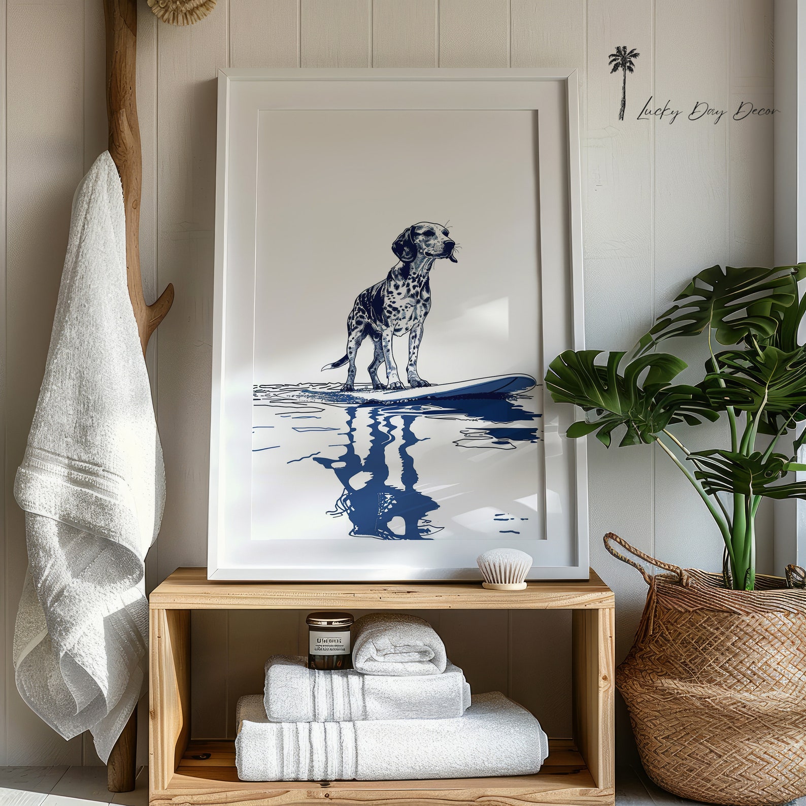 Surfing Beagle | Vintage Surfboard Print | Coastal Dog Home Decor | Fun ...
