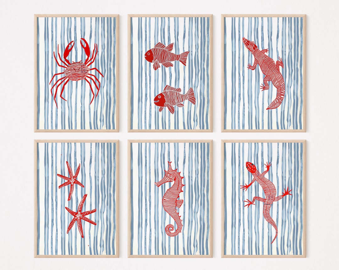 Sea Life Decor | Set of 6 | Alligator Clown Fish Sea Crab Lizard ...