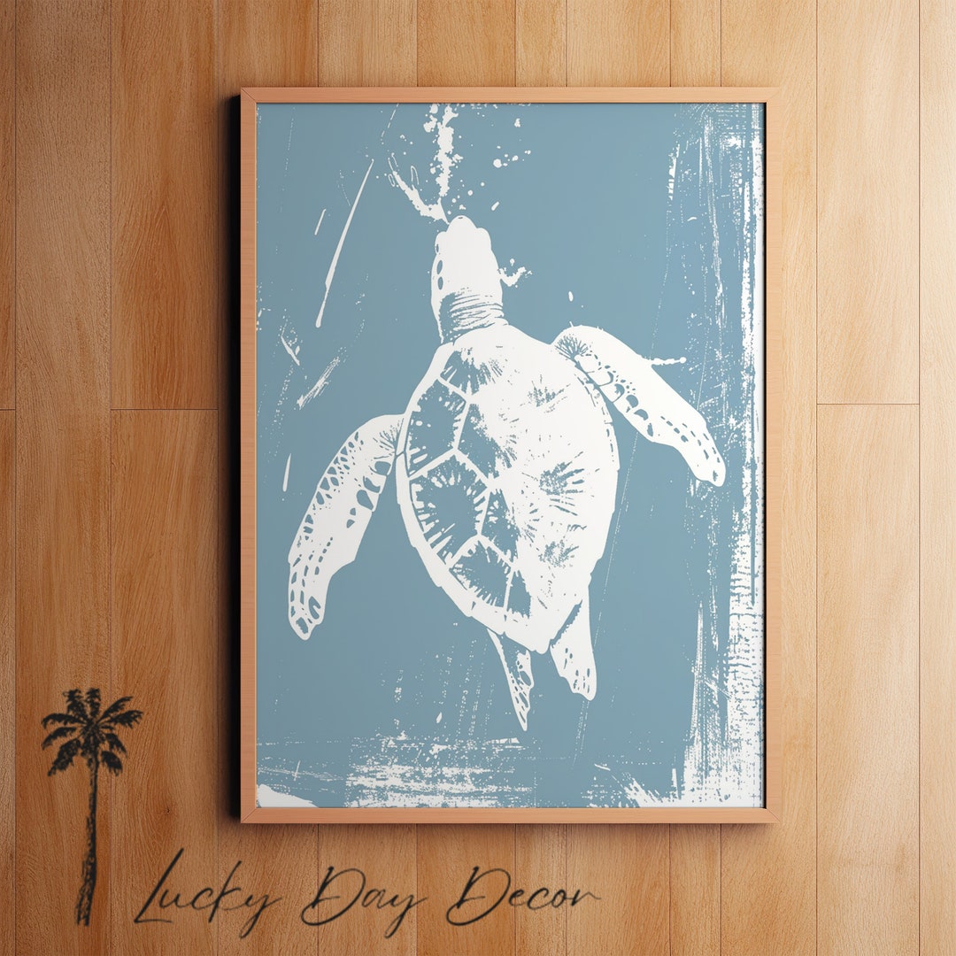 Sea Turtle Sketch - Relaxing Beach Art - Coastal Bed Bath Room Art ...