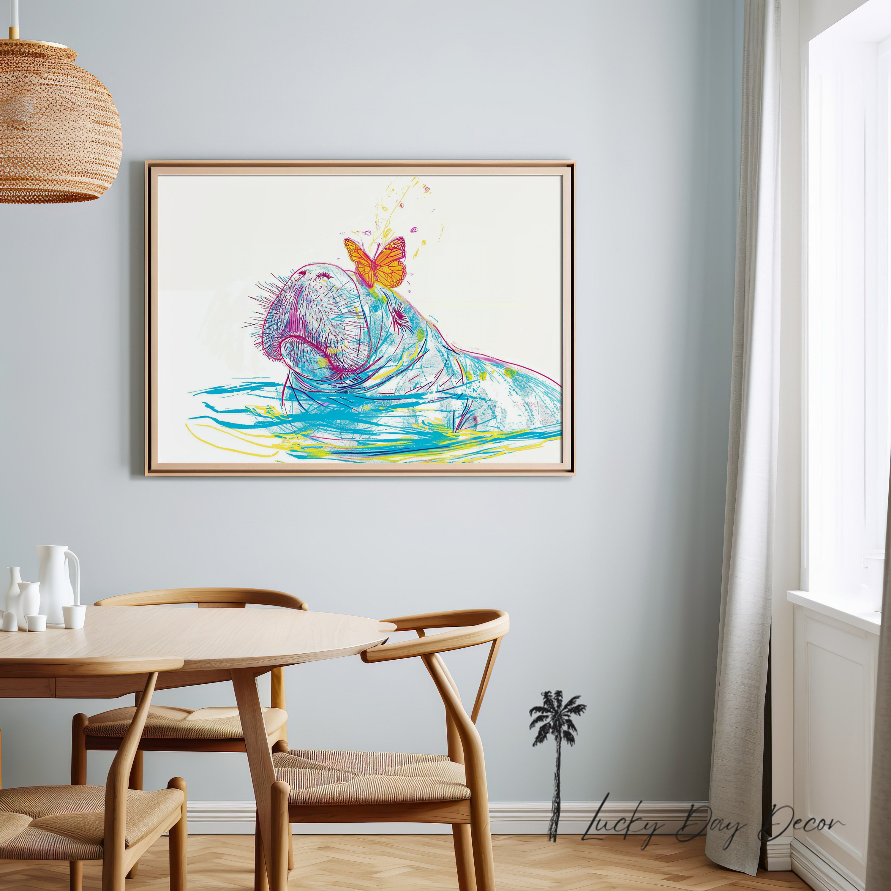 Floating Manatee With Monarch Butterfly Whimsical Manatees Sea Cow ...