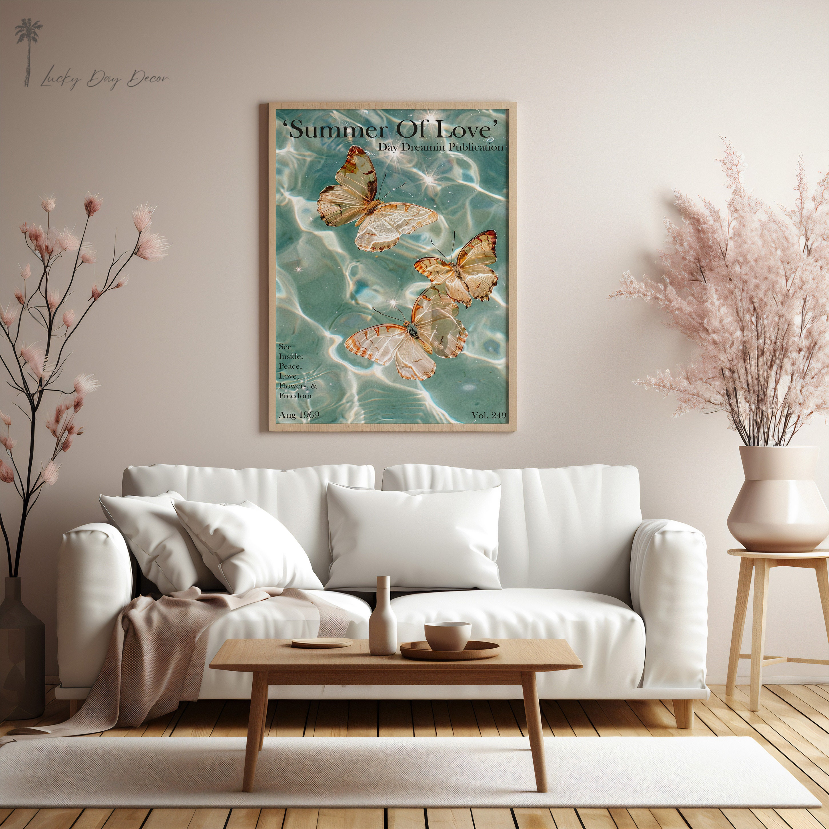 Summer of Love Vintage Magazine Cover Champagne Floating Butterflys ...