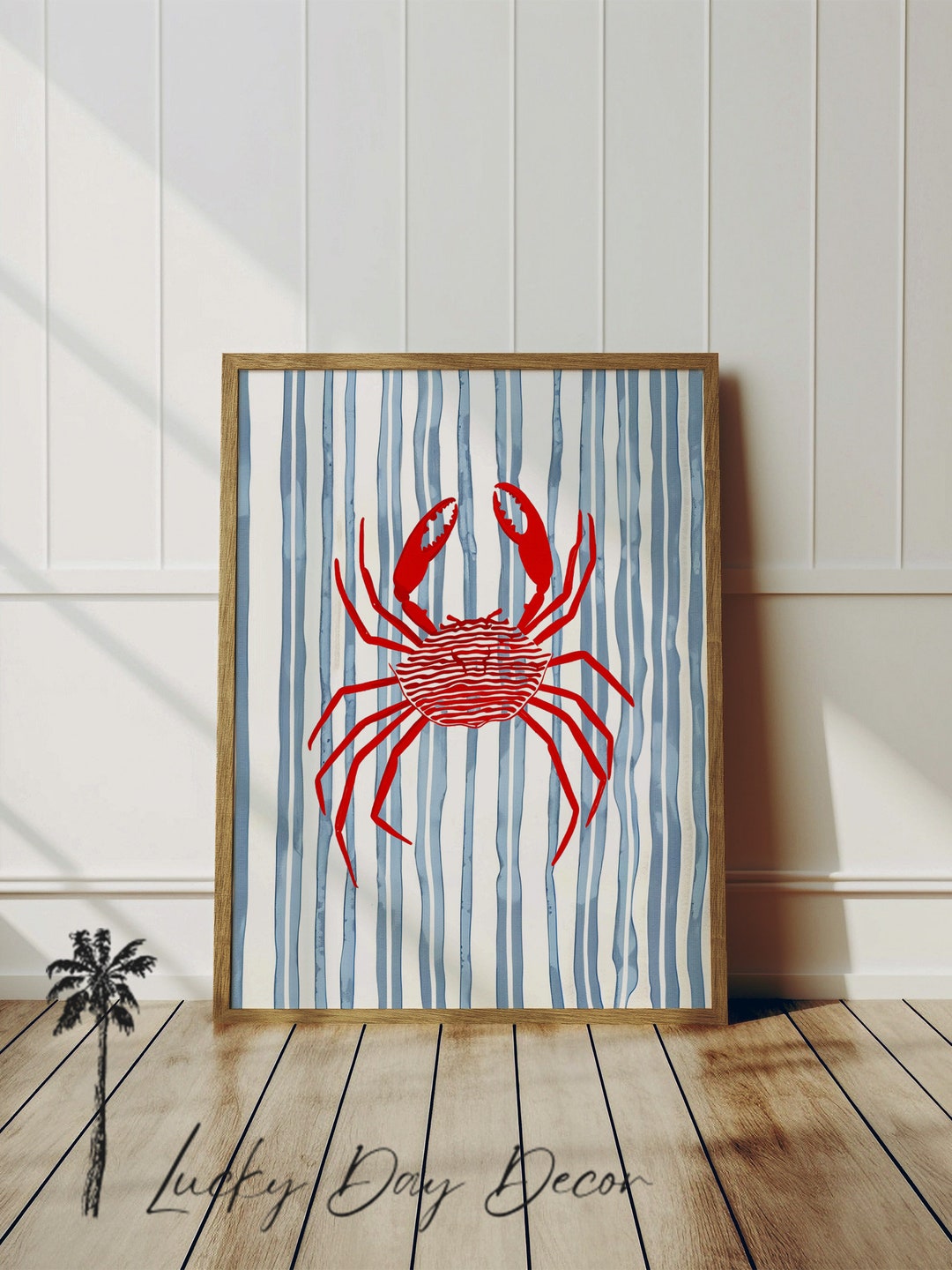 Coastal Blue Red Crab Print | Sea Life Bathroom | Nursery Wall Art ...