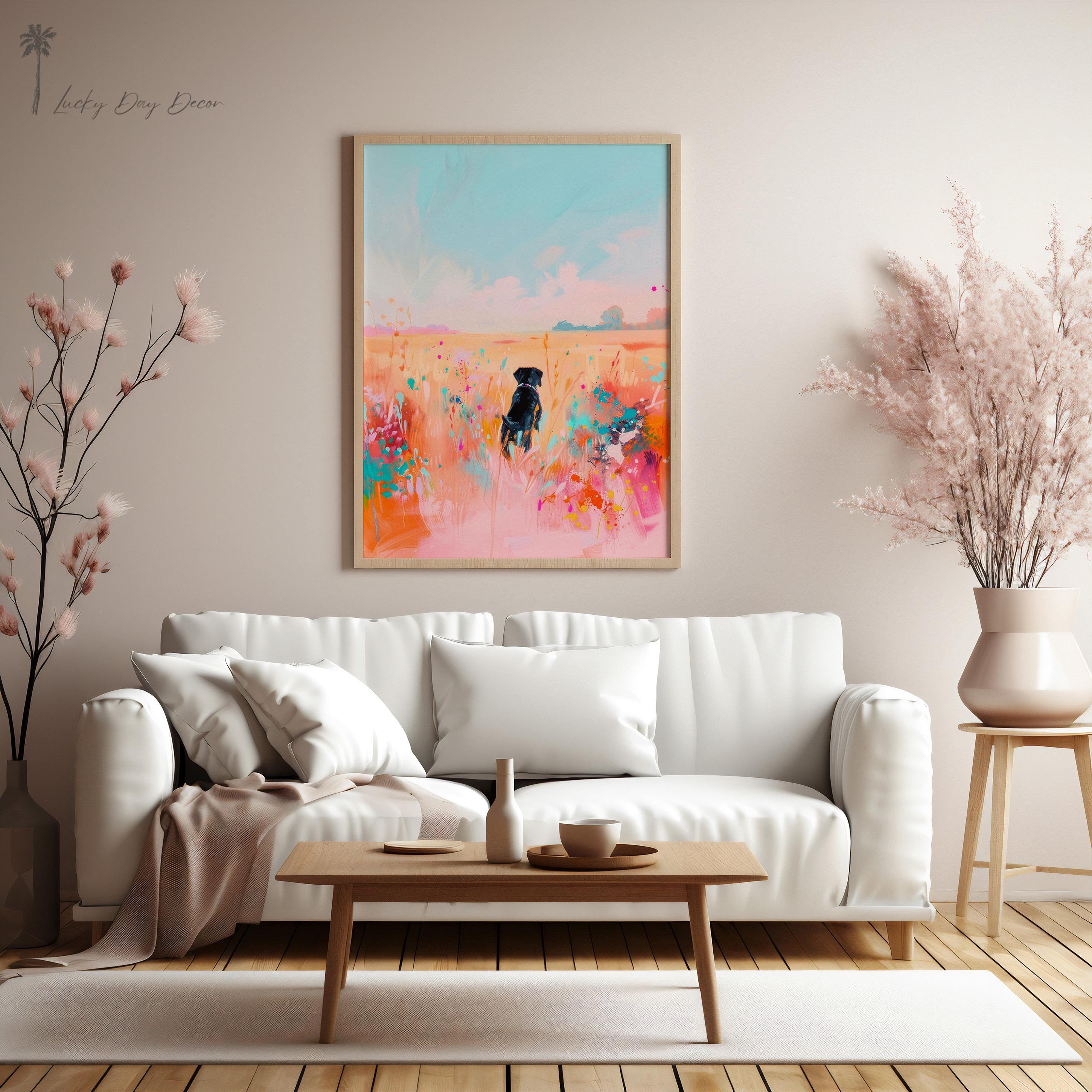 Black Labrador in Pink Field | Colorful Pink Field Dog Painting ...
