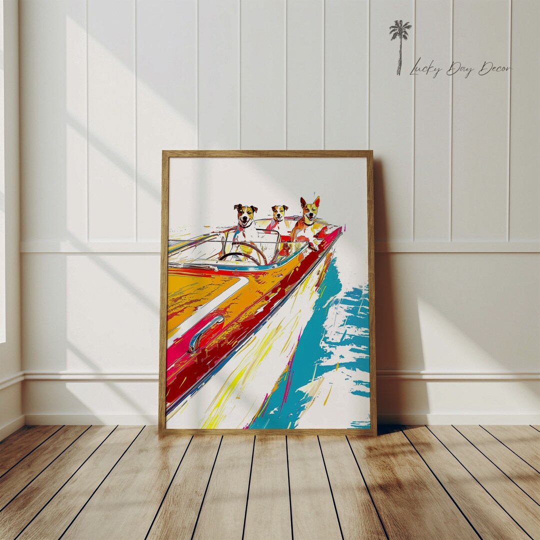 Canine Boat Cruisers | Delightful Dog Art | Boat Dogs Print for Dog ...