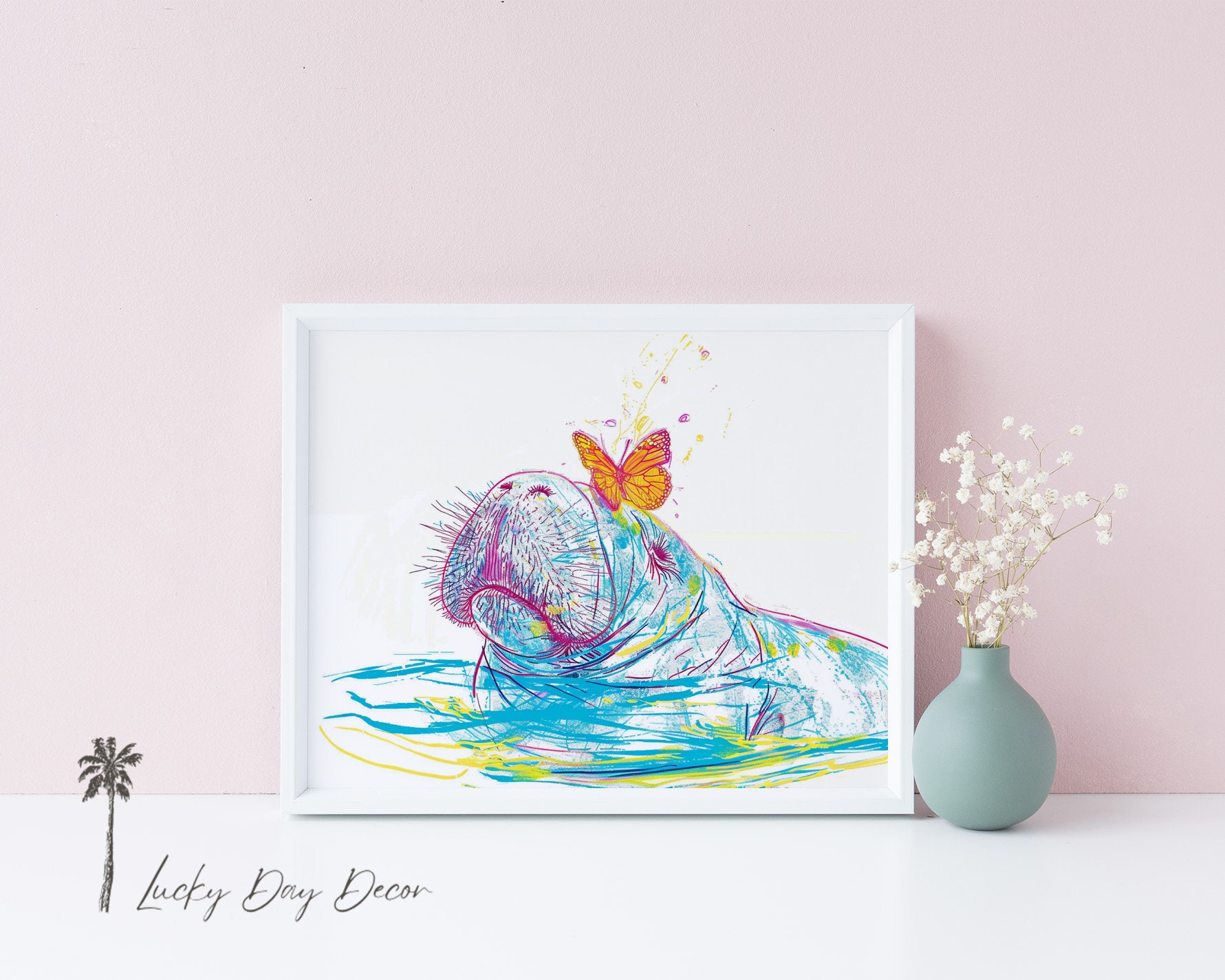 Floating Manatee With Monarch Butterfly Whimsical Manatees Sea Cow ...