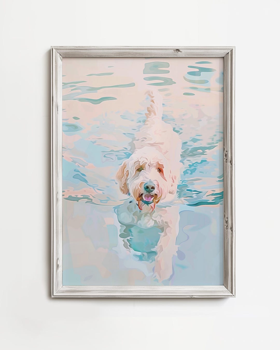 Smiling Labradoodle in Water | Joyful Waterdog Painting | Colorful Soft ...
