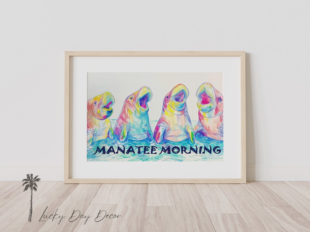Manatee Morning Whimsical Funny Manatees Sea Cow Lovers Manatee Yawns ...