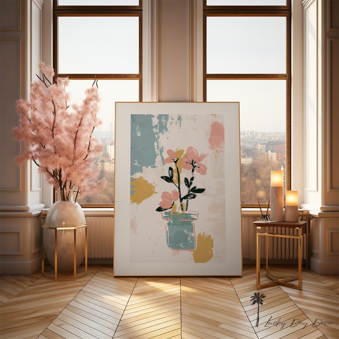 Pretty Flower Art | Abstract Pastel Flower Pot | Simple Rustic Floral ...