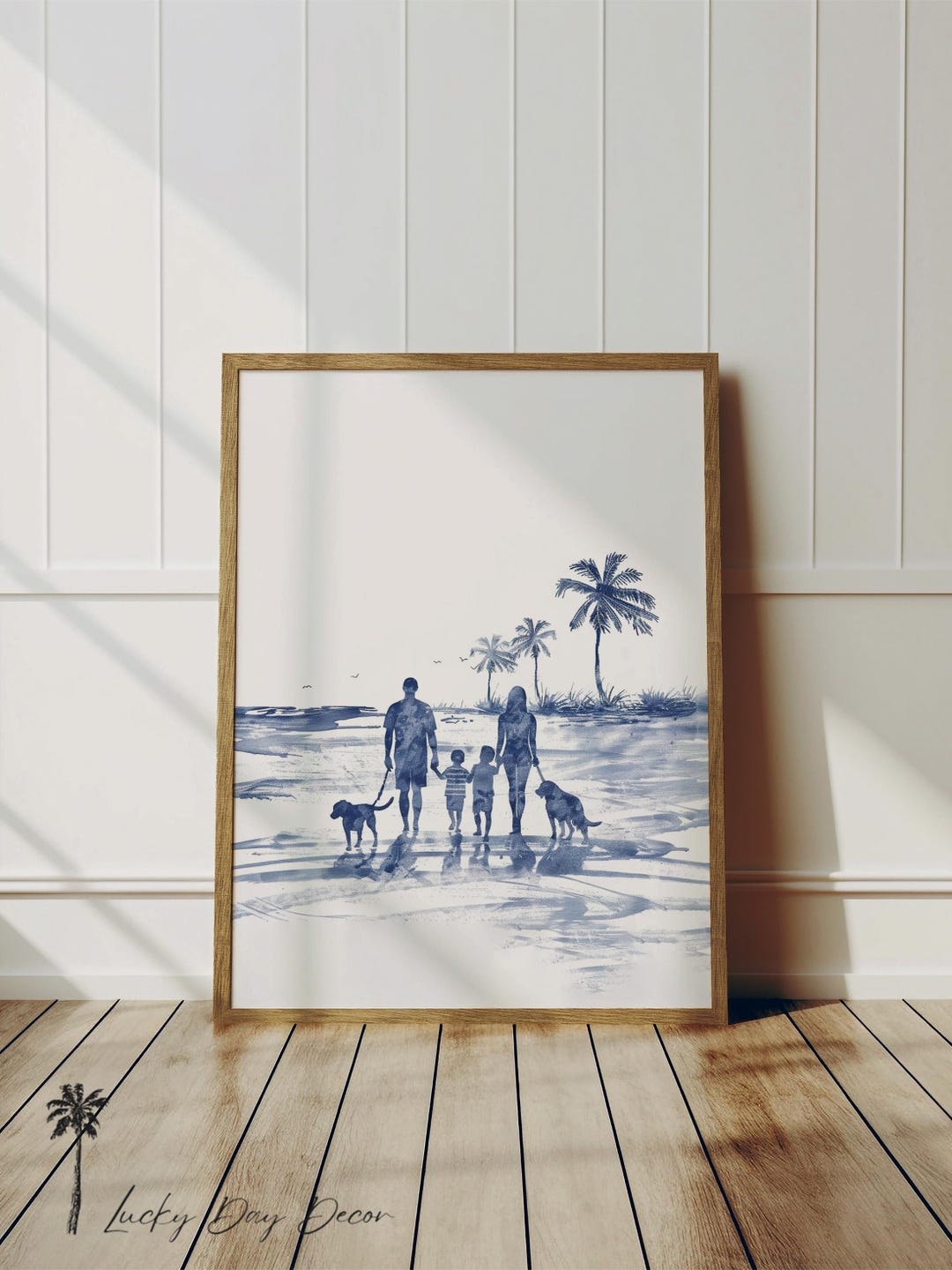 Family Beach Walk | Oceanside Sketch Art | Coastal Vacation Life | Soft ...