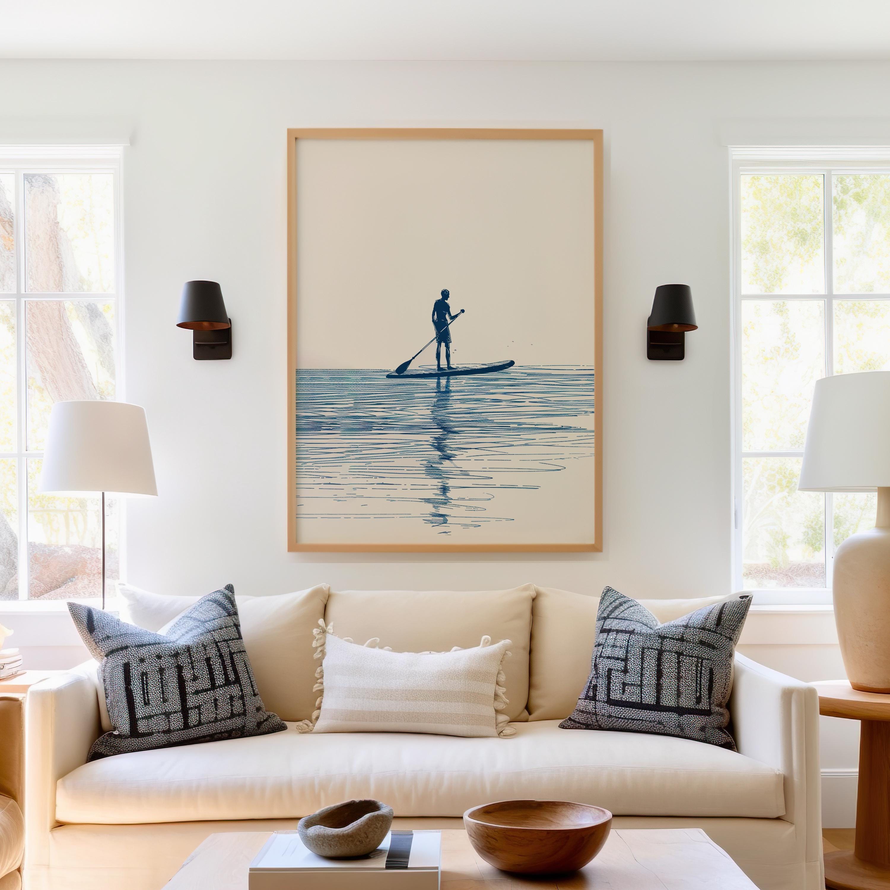 Paddleboarding on Sea | Coastal Ocean Sketch | Simplistic Beach Life ...