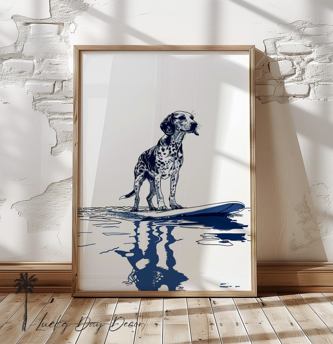 Surfing Beagle | Vintage Surfboard Print | Coastal Dog Home Decor | Fun ...