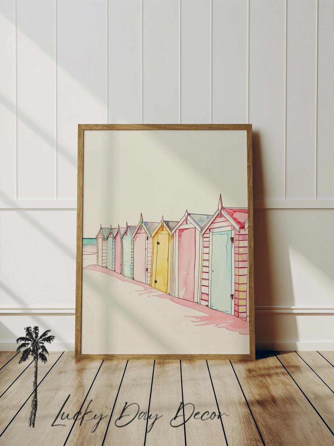 Beach Huts in Sand | Coastal Colorful Art | Simple Beach Sketch ...