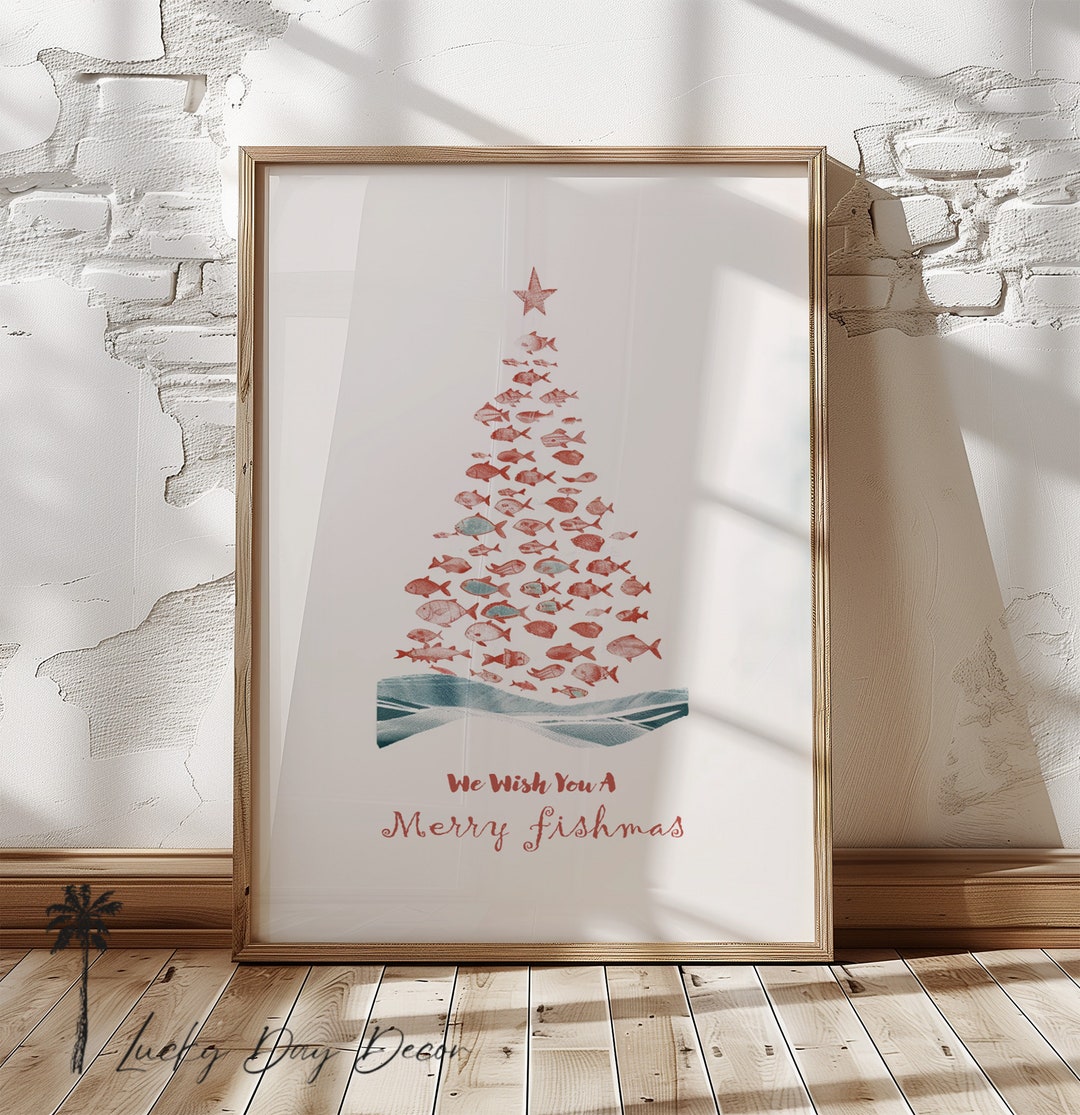 Merry Fishmas | Whimsical Christmas Tree | Tropical Fishmas Print ...