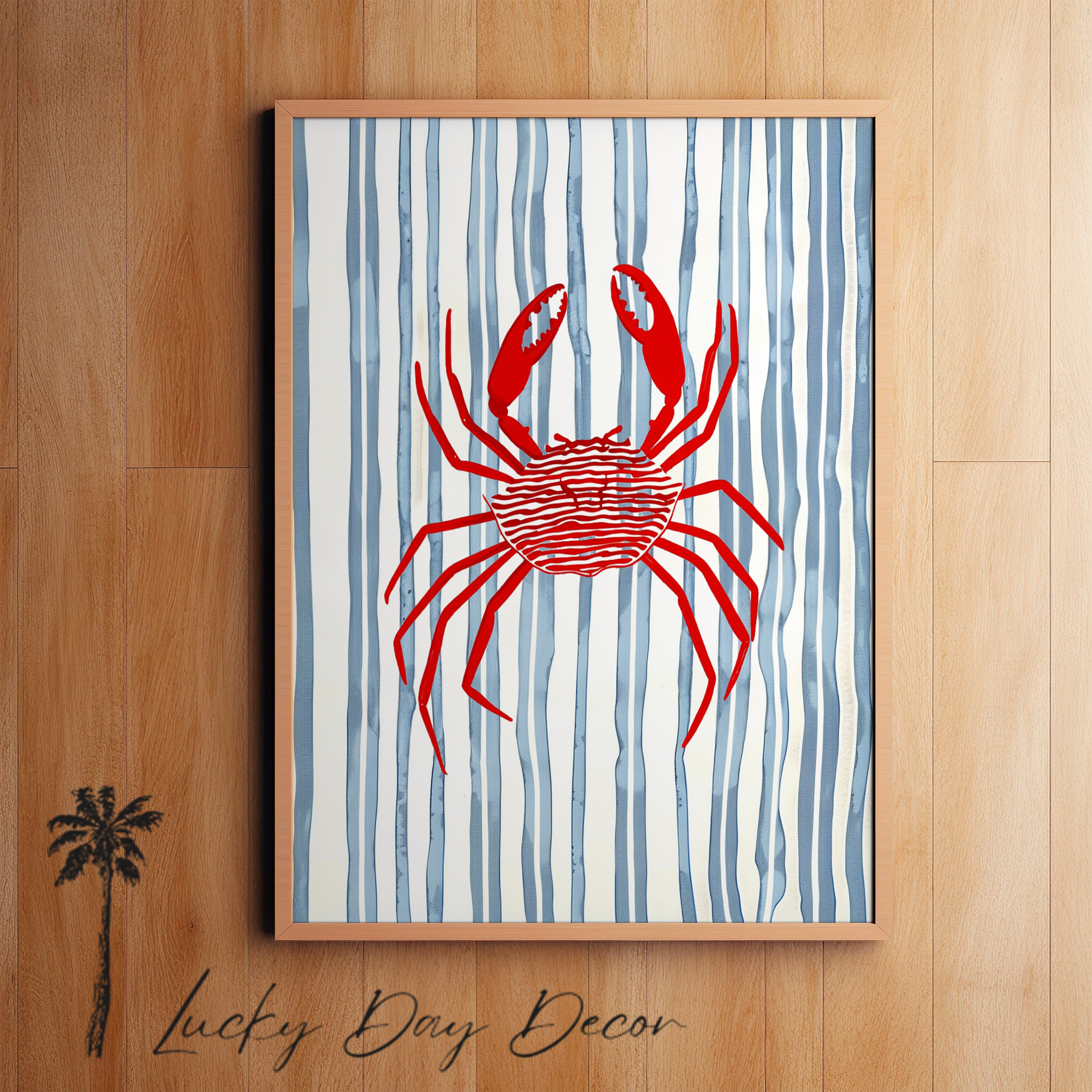 Coastal Blue Red Crab Print | Sea Life Bathroom | Nursery Wall Art ...