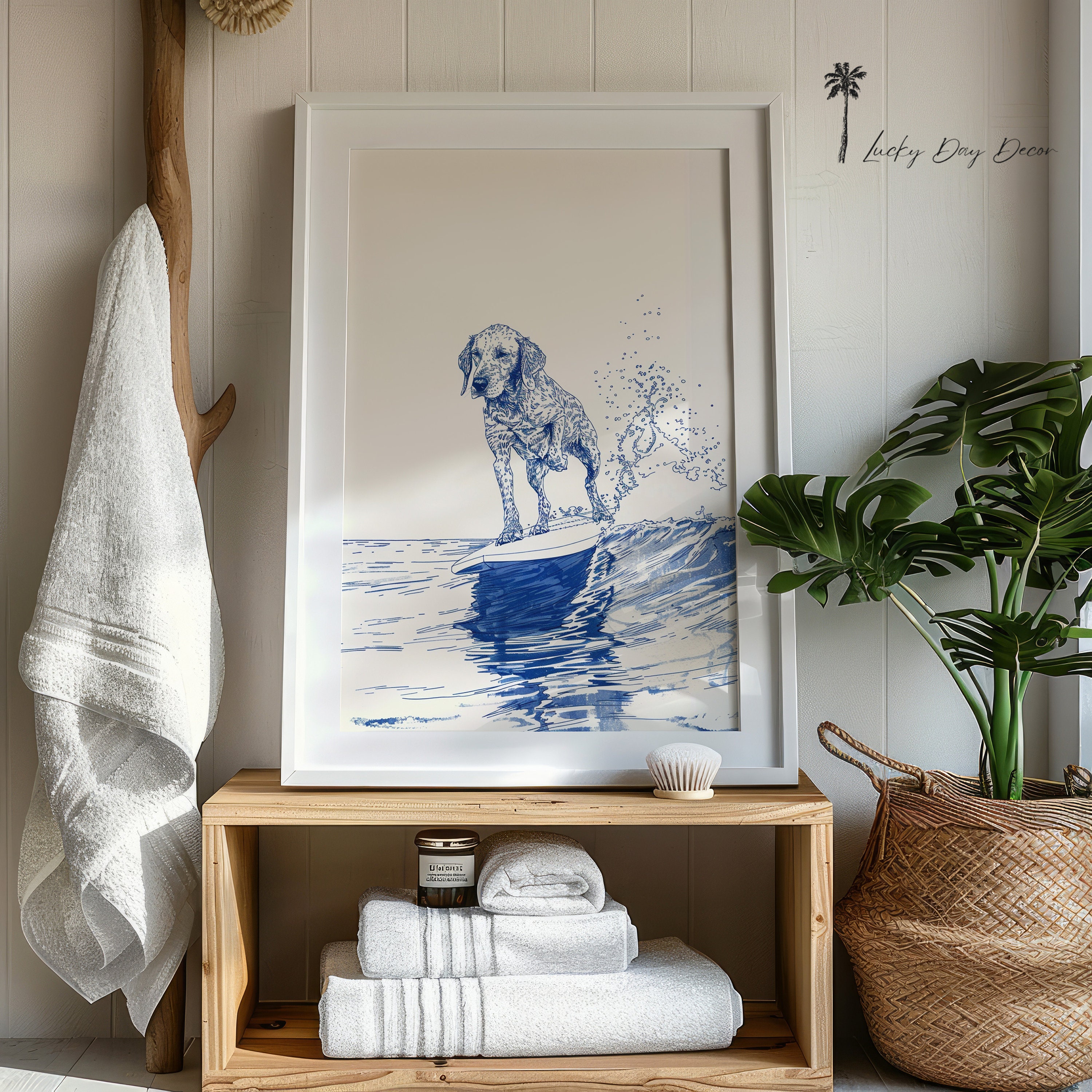 Dog Days on the Coastal Water | Surfing Dog Art | Simplistic Beach Life ...