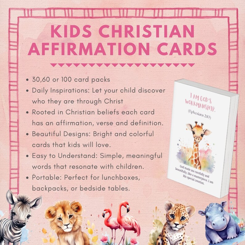 60 Kids Christian Scripture Cards - Safari - Teaching Children Who They ...