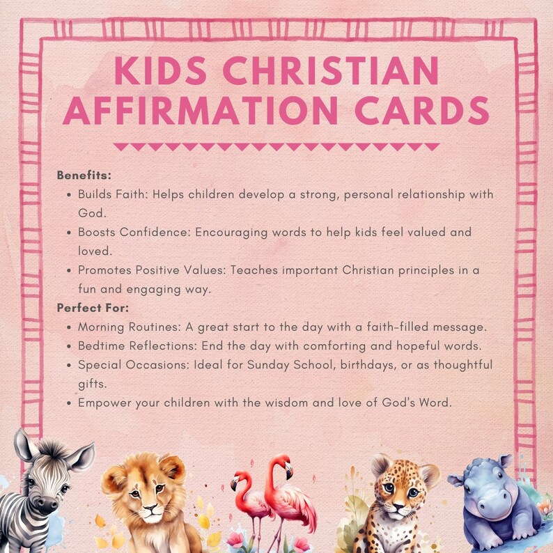 Kids Christian Scripture Cards – Watercolor Safari Animals (digital ...