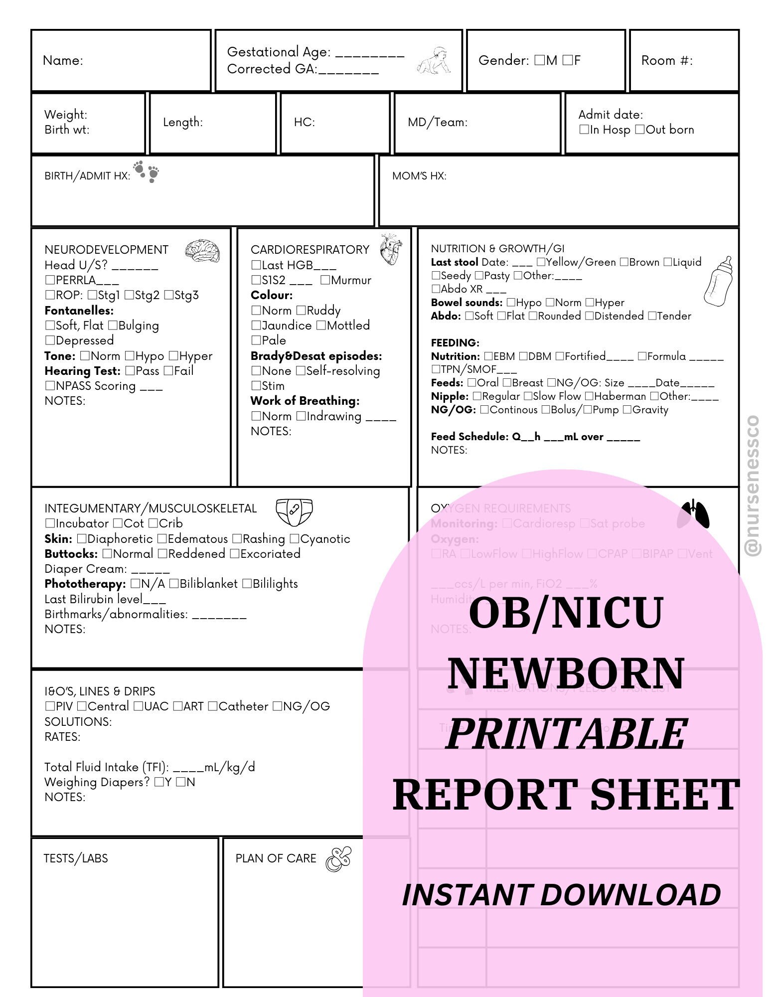 OB/NICU/NEWBORN Nursing Report Sheet Newborn Report Sheet Neonatal Intensive Care Unit ...