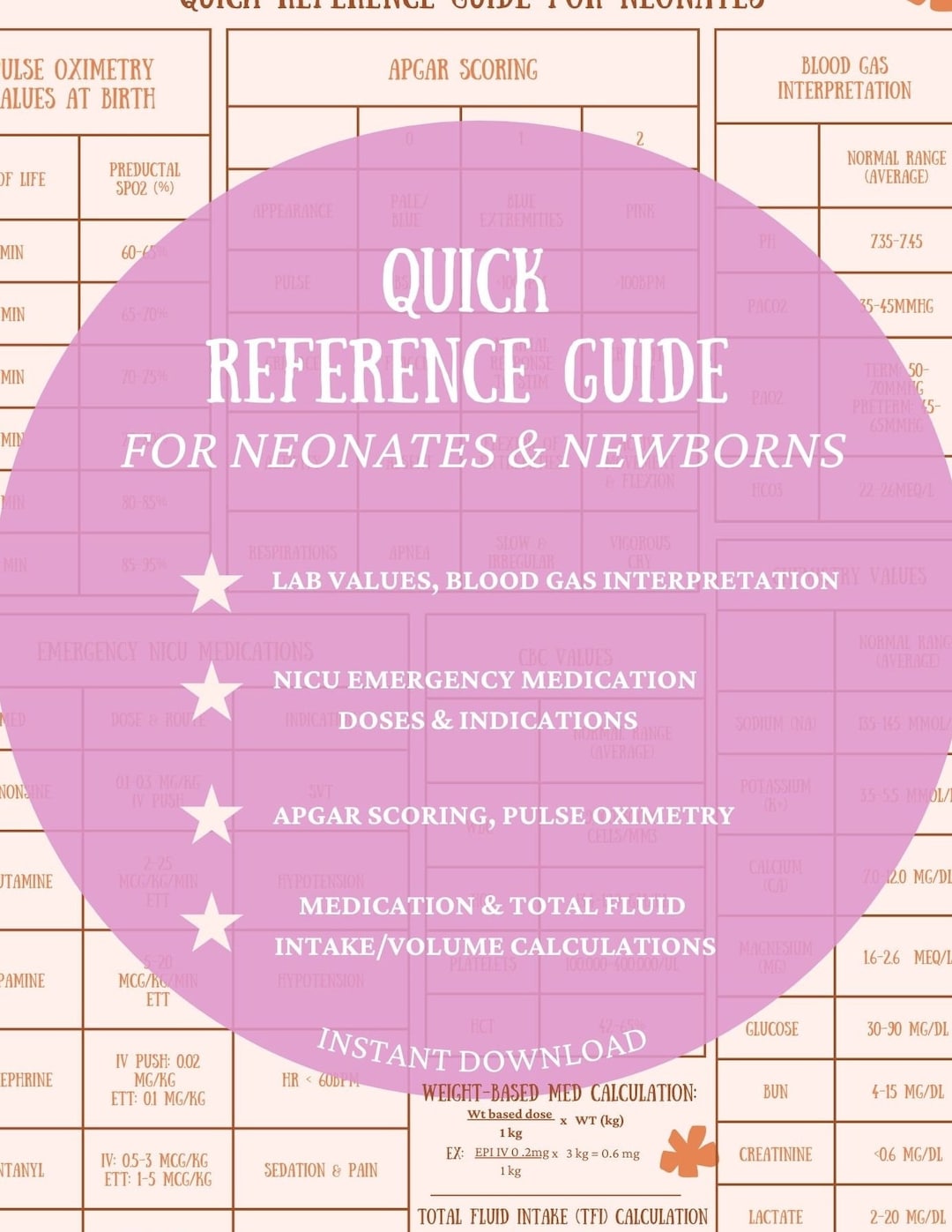 NICU Reference Guide | Lab Values, Medications, Blood Gas ...