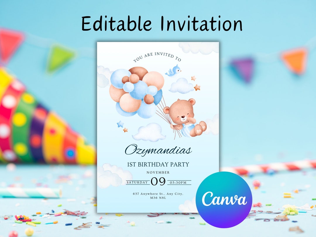 Editable Cute First Birthday Invitation, First Birthday Invitation ...