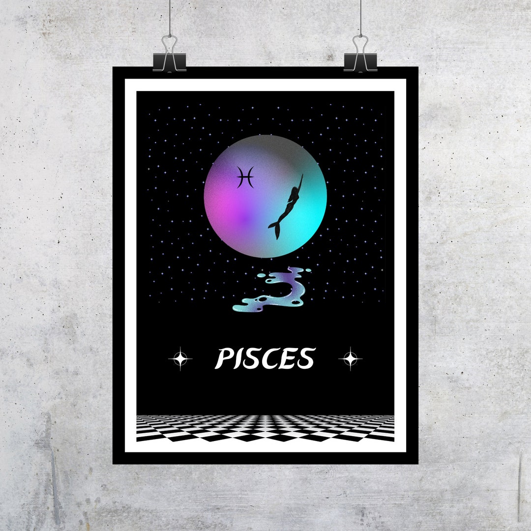 Pisces Art Print // Zodiac Sign Poster Gift // Space Wall Art - Etsy