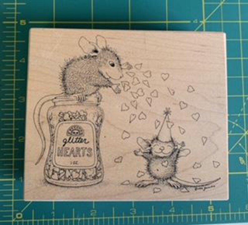 House Mouse Rubber Stamp Glitter Hearts Vintage 1999 Gently Used ...