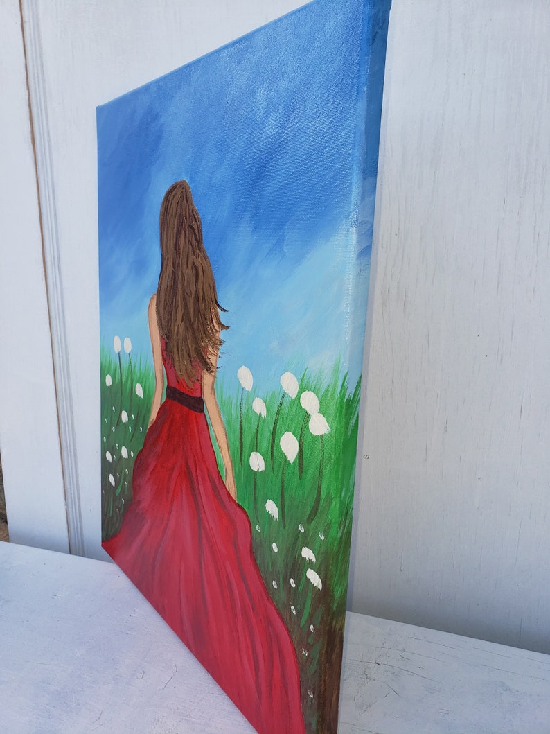 Lady in Poppy Field - Hand Painted Acrylic Canvas • 16 X 20 • - Etsy