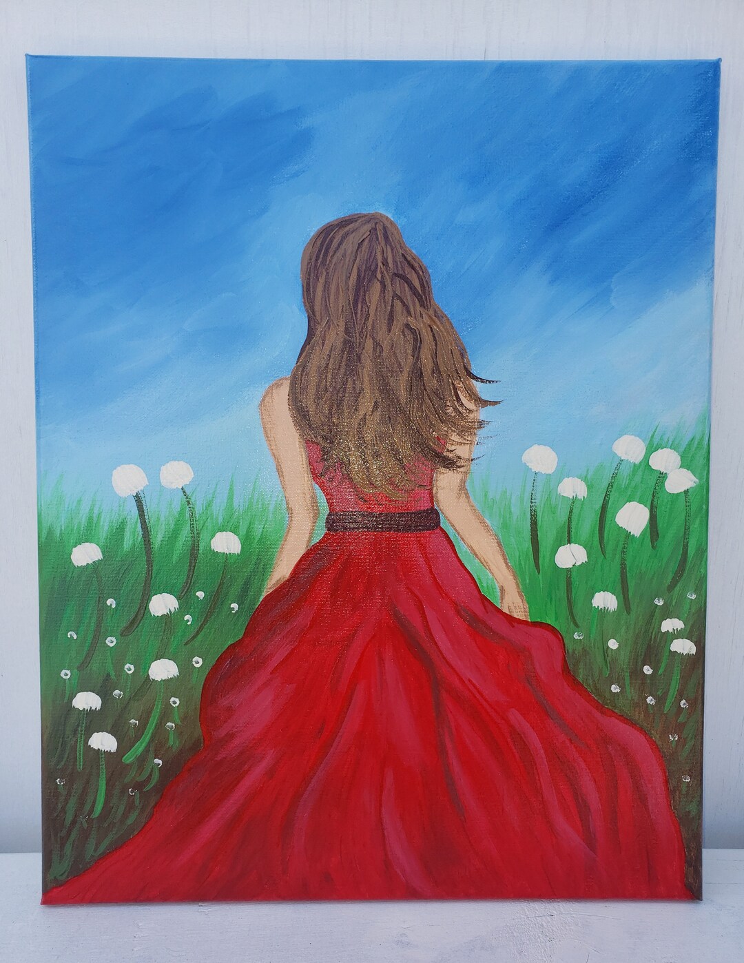 Lady in Poppy Field - Hand Painted Acrylic Canvas • 16 X 20 • - Etsy