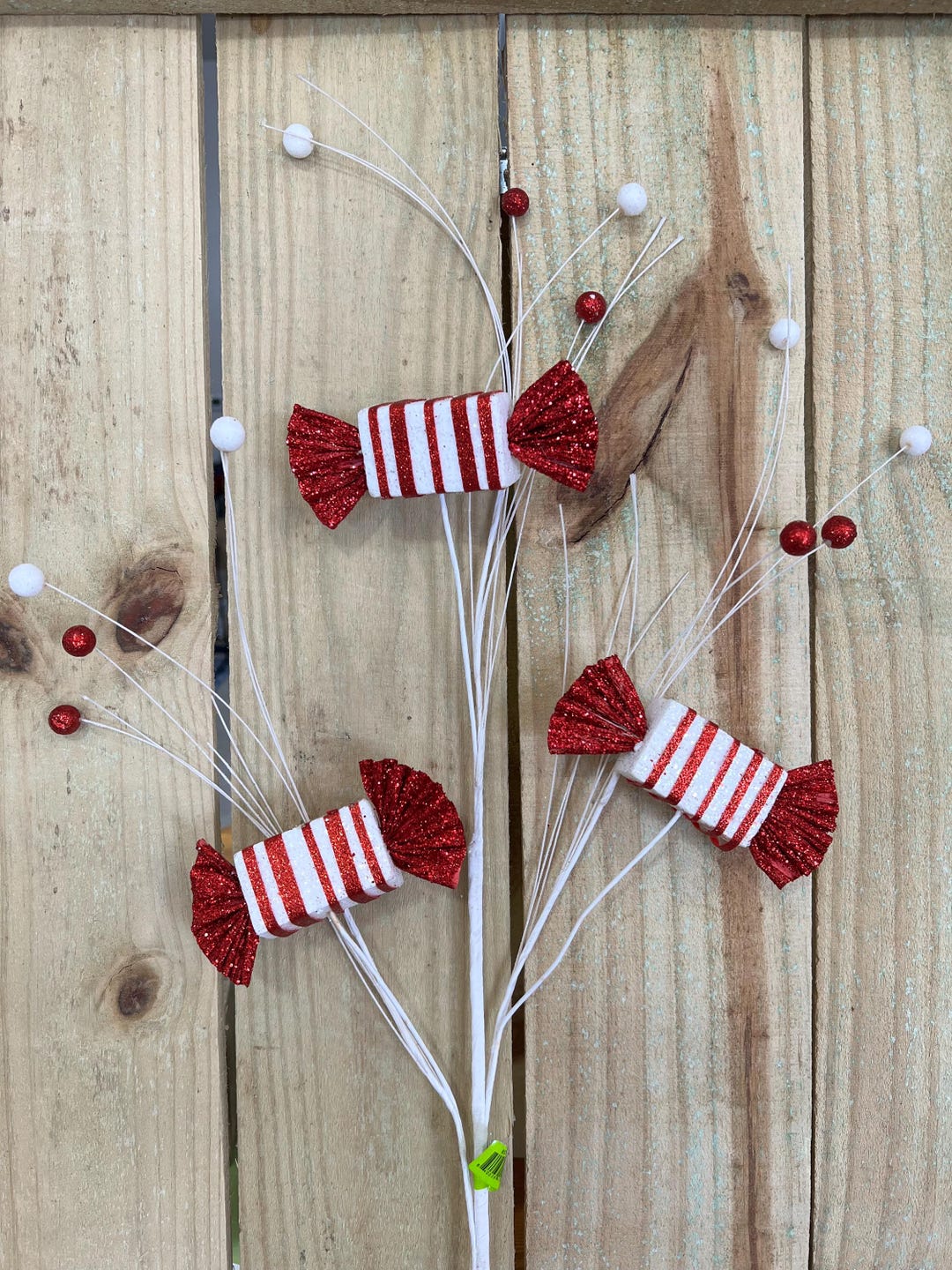 30"l Red and White Peppermint Candy Pick, Christmas Wreath ...