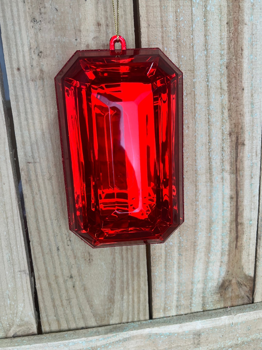 8 Red Rectangle Jewel Glitter Ornament, Wreath Embellishment, Farrisilk ...