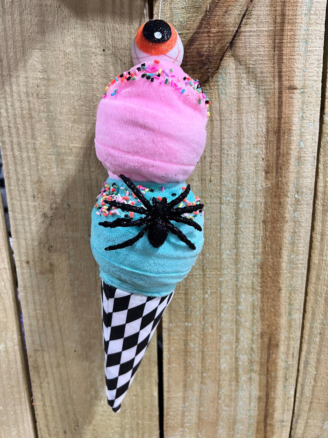Pink and Mint Halloween Ice Cream Cone , Halloween Wreath Embellishment ...