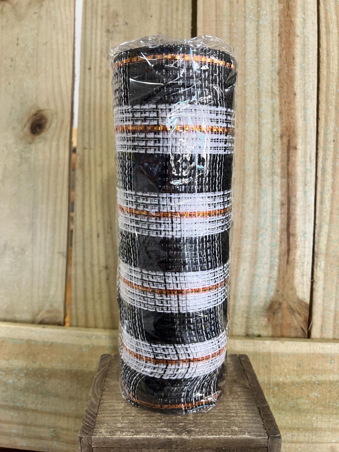10" X 10Y White, Black, Orange Tinsel Jute Check Mesh , Wreath Making ...