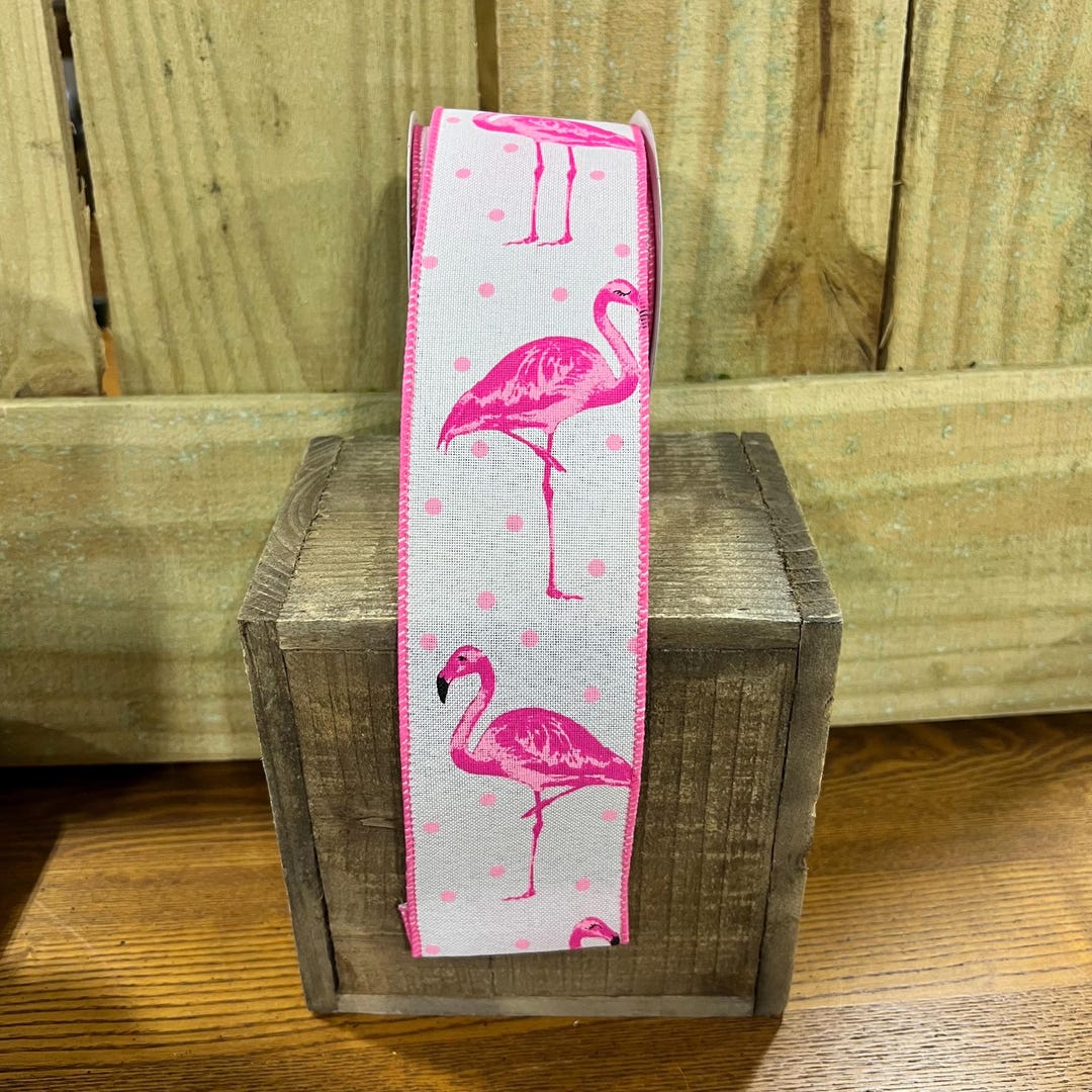 2.5" X 10Y Flamingo Wired Ribbon, Wreath Making Supplies, Summer Ribbon ...