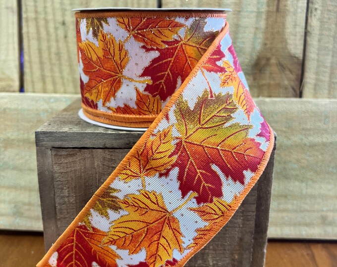 2.5 X 10Y Autumn Leaves Wired Ribbon, Wreath Making Supplies, Fall ...